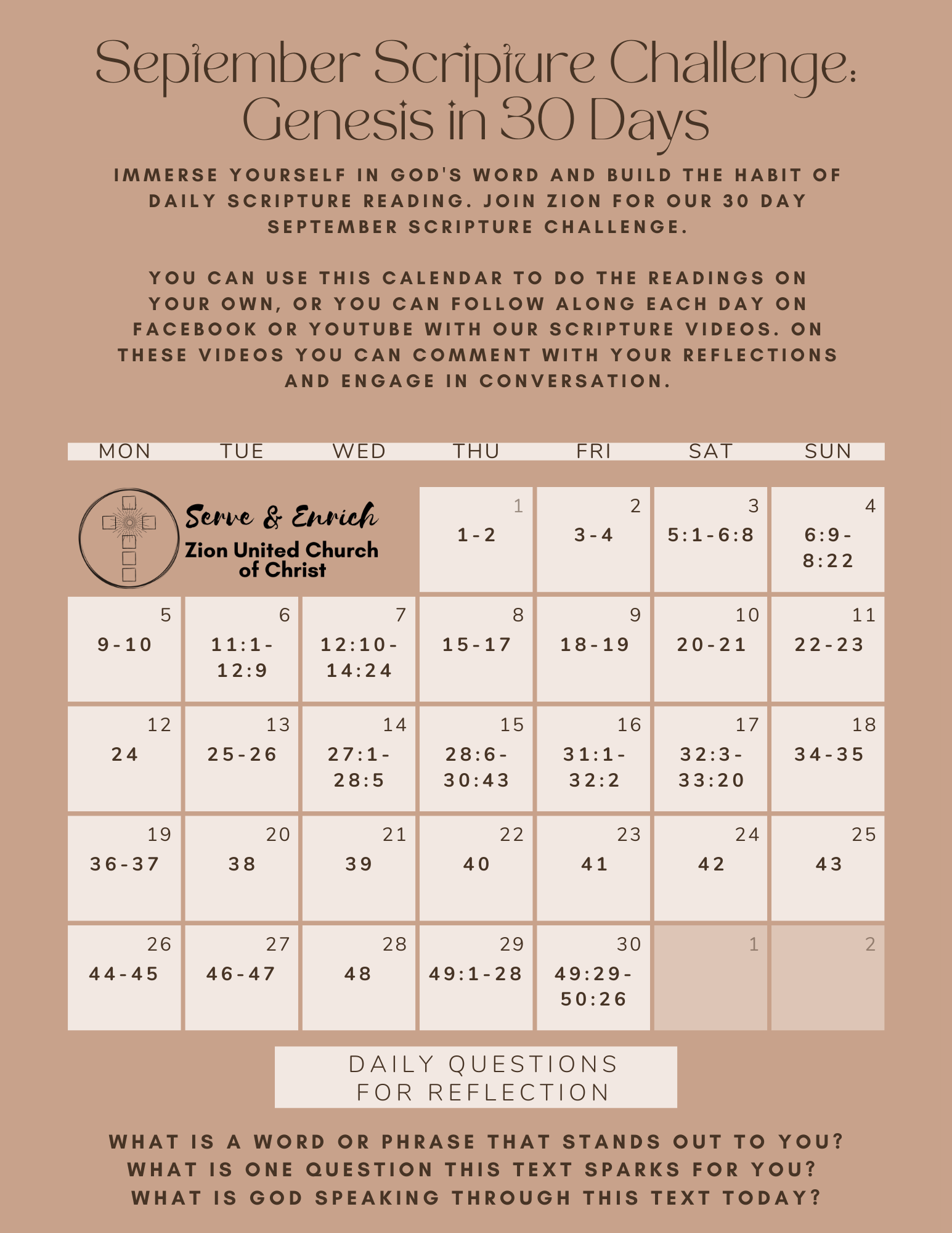 September Scripture Challenge – Zion: Serve & Enrich